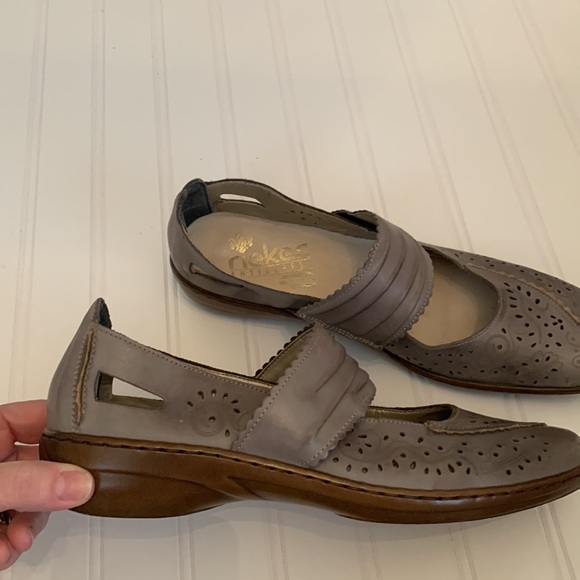 Rieker | Shoes | Rieker Womens Taupe Antistress Comfort Slipon Maryjane Heeled Cutout Shoe ...